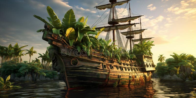 Large Ship Sailing in the Ocean, with Tropical Palm Trees, AI-generated ...