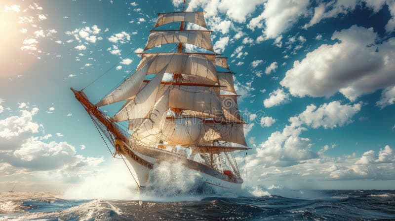 A Large Ship Sails through the Ocean with a Bright Sun Shining on it ...