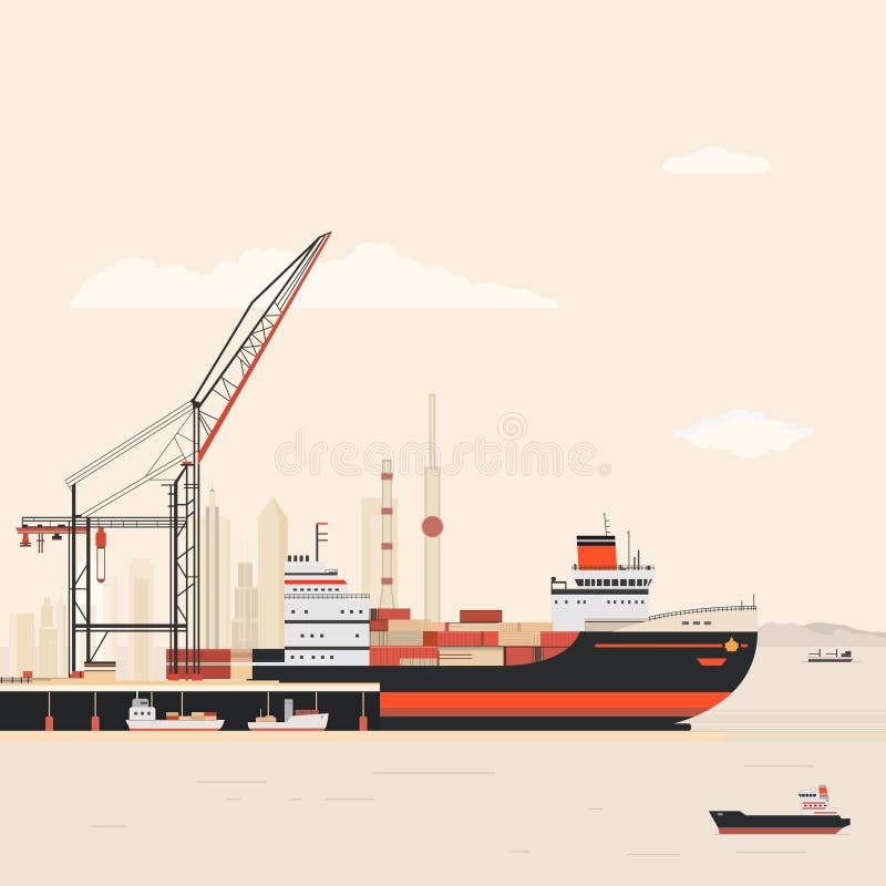Large Ship Standing in a Cargo Port Stock Vector - Illustration of ...