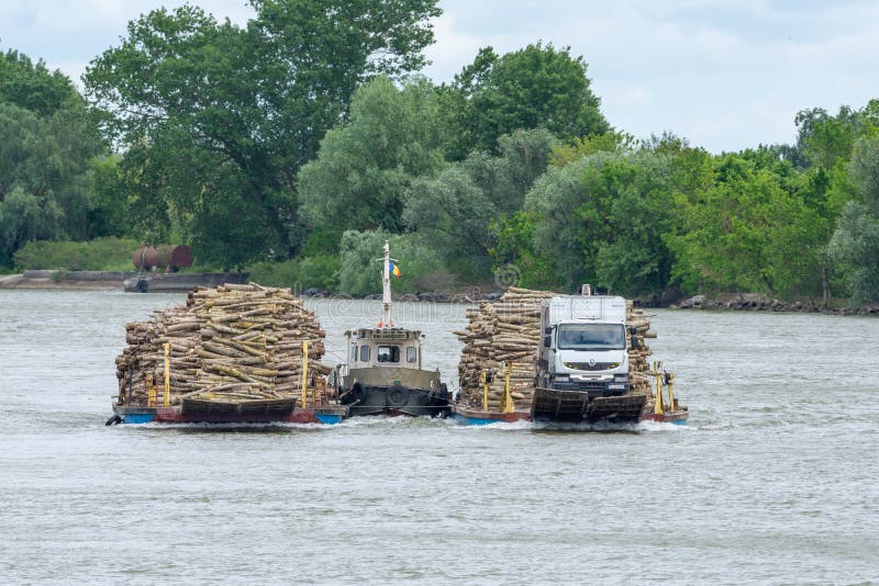 Large Ship Transporting Cargo on the Danube River, Romania Editorial ...