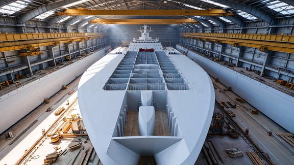 Large Ship Under Construction in a Modern Shipyard Showcasing Advanced ...