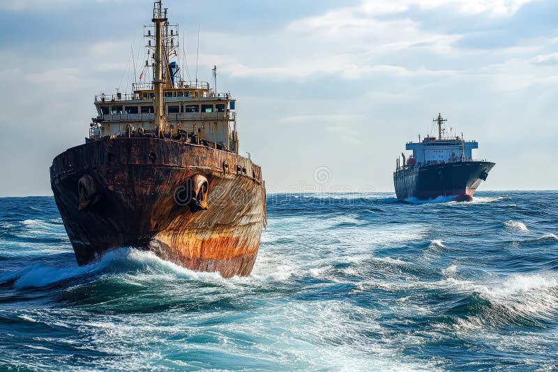 Large Ship is in the Water with a Smaller Ship Behind it Stock Photo ...