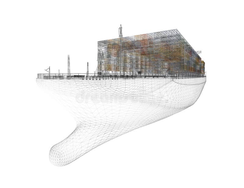 Large Ship Wireframe with Containers Isolated on White Background ...