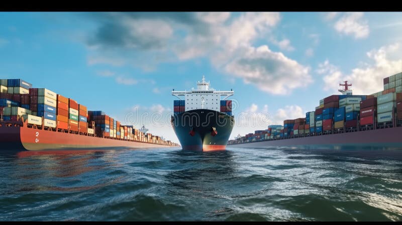 Large Shipping Container Ship with Container Stock Illustration ...