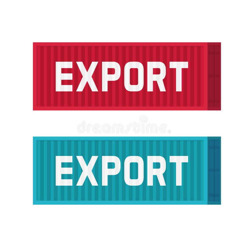 Shipping Containers Stack Vector Illustration, Flat Cartoon Blue and ...