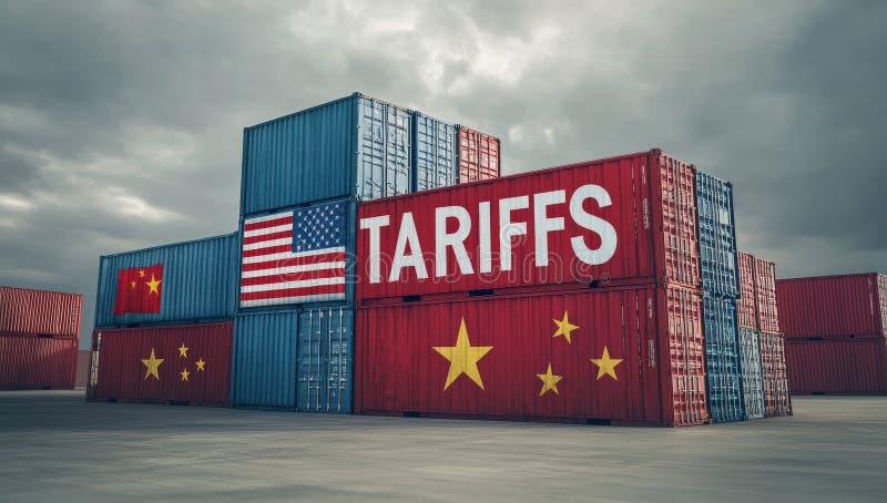 Large Shipping Containers with the Word TARIFFS, Made from the Flags of ...