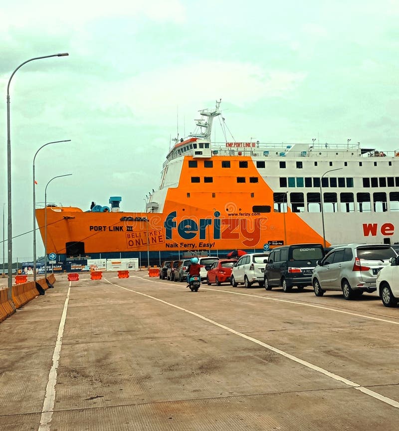 Large Ships Waiting for Passengers at the Bakauheni Port, Lampung ...