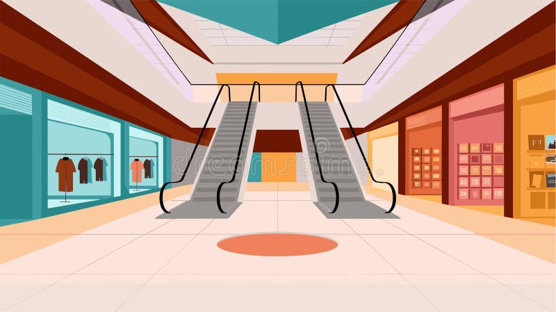 A Large Shopping Mall, Outlet with Elevato Stock Vector - Illustration ...