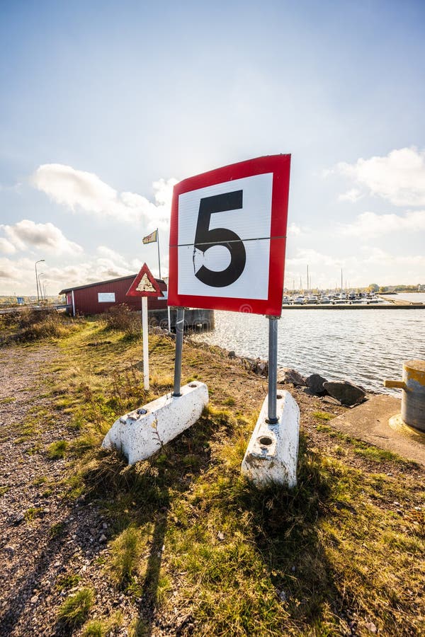 Large Sign Showing Max Speed 5 Knots.. Stock Image - Image of game ...