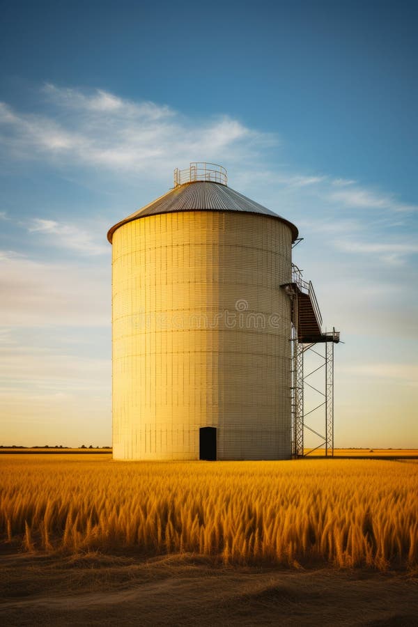 Large Silo in Field of Wheat at Sunset. Generative AI Stock ...