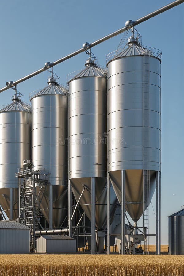 Modern Grain Silos in Agricultural Facility Stock Illustration - Illustration of facility, crops ...