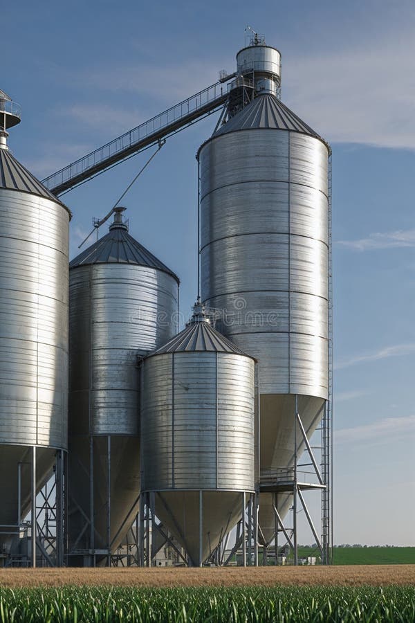 Modern Grain Silos in Agricultural Facility Stock Illustration - Illustration of silos, supply ...