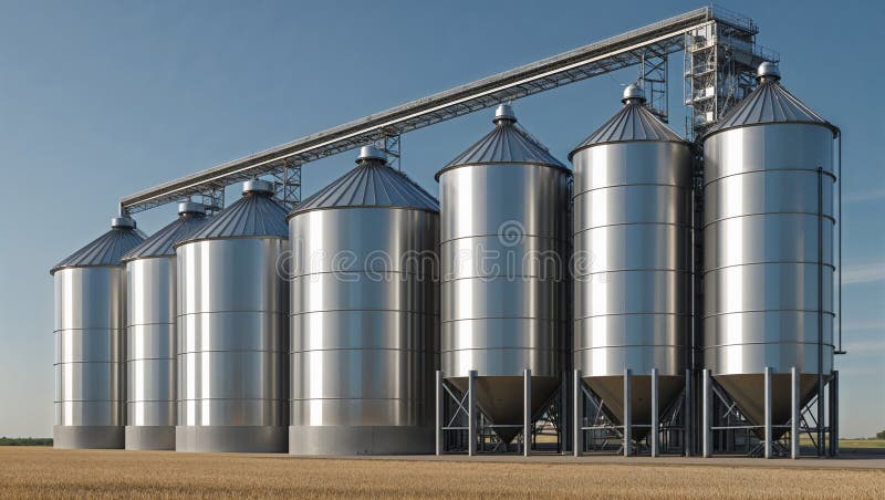 Modern Grain Silos in Agricultural Facility Stock Illustration - Illustration of bulk, handling ...