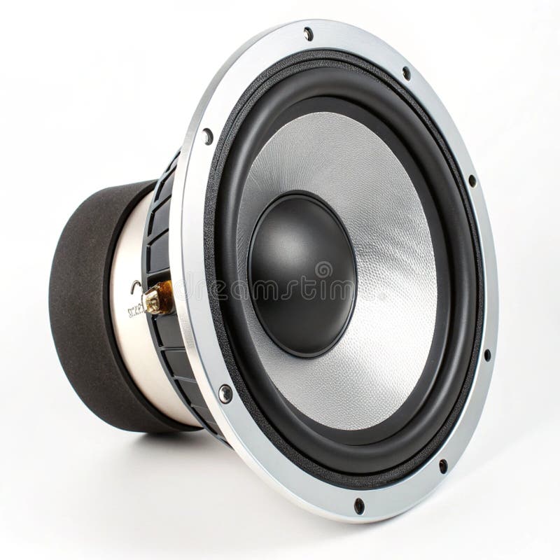 Large Silver Speaker with a Black Surround and Dust Cap Isolated on a ...
