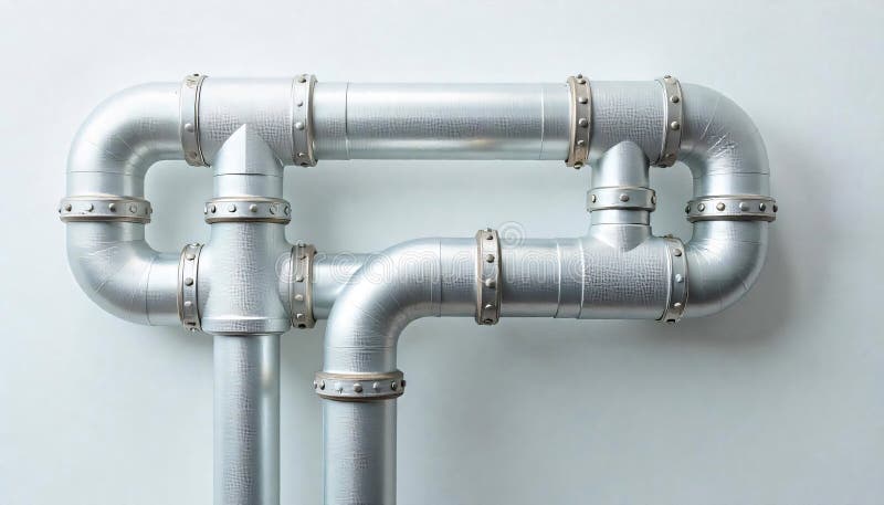 Large Silver Water Pipes Connected in a Beautiful Pattern. Behind is a ...