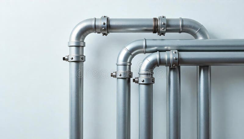 Large Silver Water Pipes Connected in a Beautiful Pattern. Behind is a ...