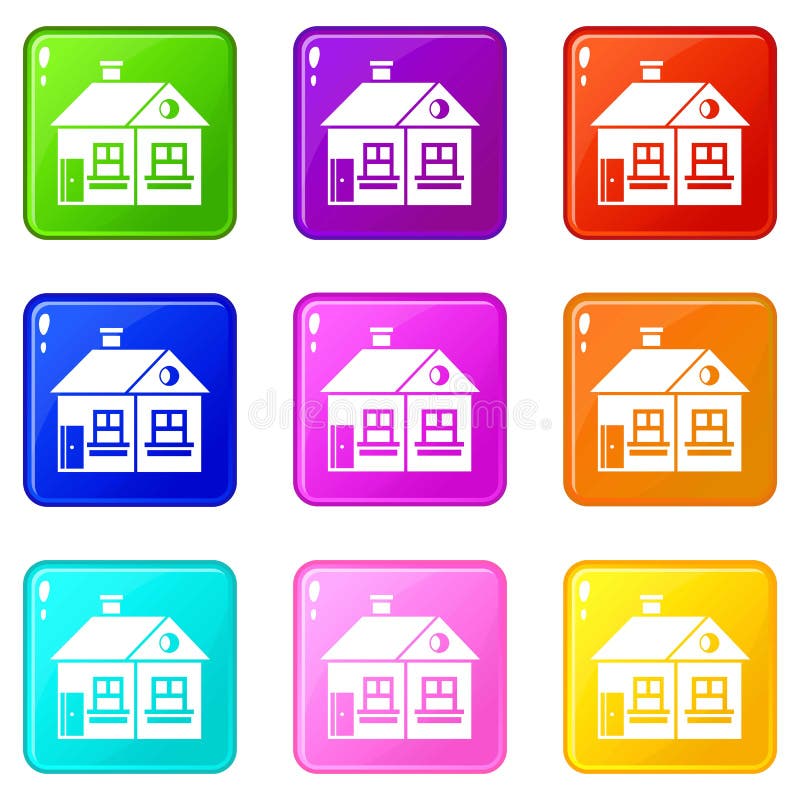 Large Single-storey House Icons 9 Set Stock Vector - Illustration of ...