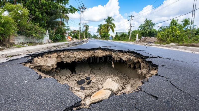 Asphalt Street Sinkhole Damage a Large Sinkhole Has Opened Up in a ...
