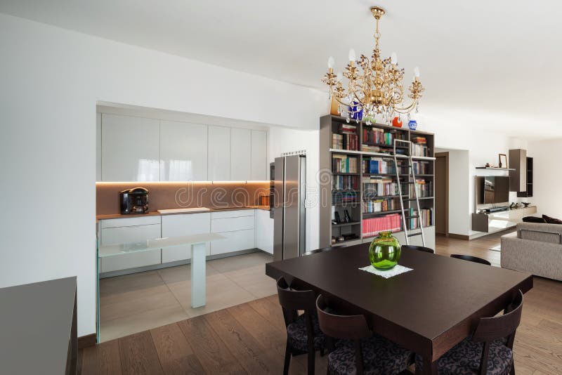 Large Sitting Room with Dining Table, Interior Stock Image - Image of ...