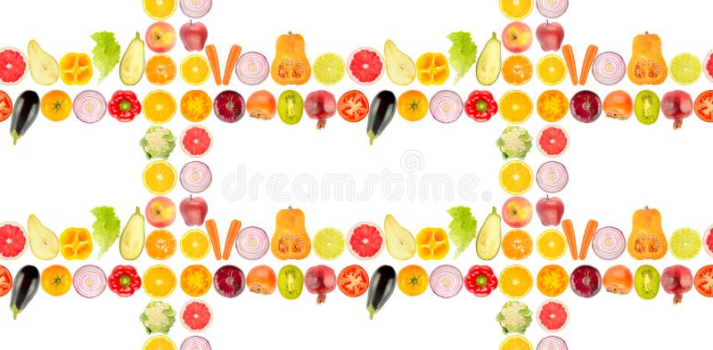 Large Size Seamless Pattern. Fresh Vegetables and Fruits Isolated on ...