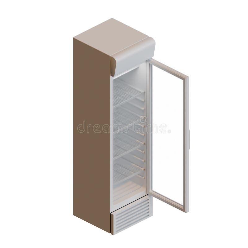 Large Size Showcase Display Cooler Isometric View Open Door 3D Render ...