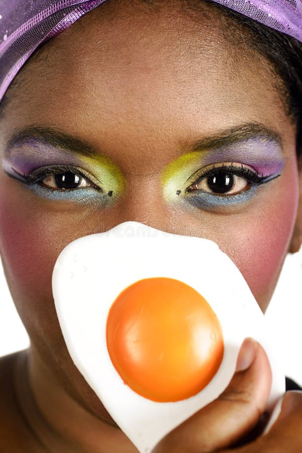 Large Size Woman Showing a Fried Egg Stock Image - Image of hamburger ...