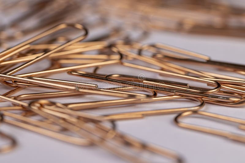 Large-sized Copper Paper Clips Lie on White Blank Paper Stock Photo ...