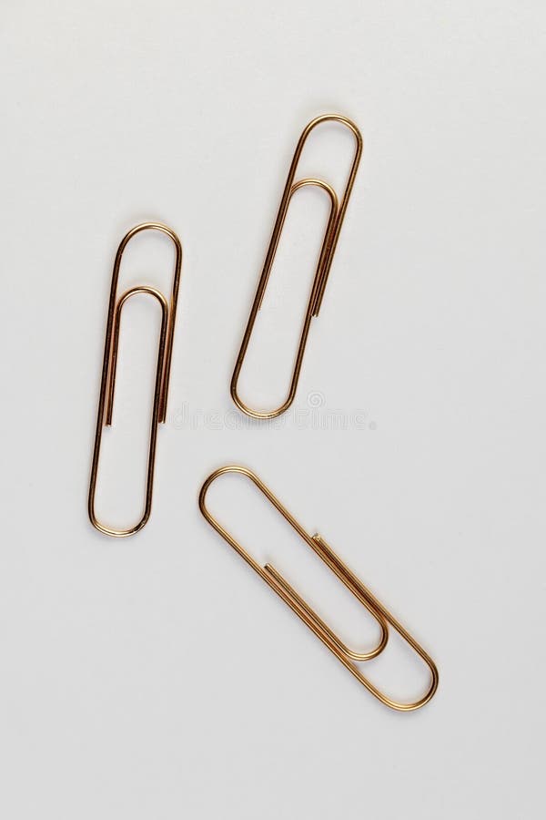 Large Sized Copper Paper Clips Lie on White Blank Paper Stock Photo ...