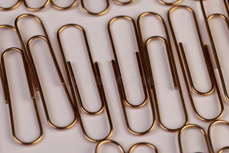 Large Sized Copper Paper Clips Lie on White Blank Paper Stock Image ...
