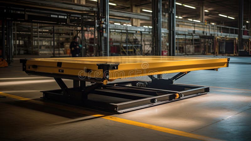 A Large Sized Hydraulic Lift Table Being Used in a Large Warehouse ...