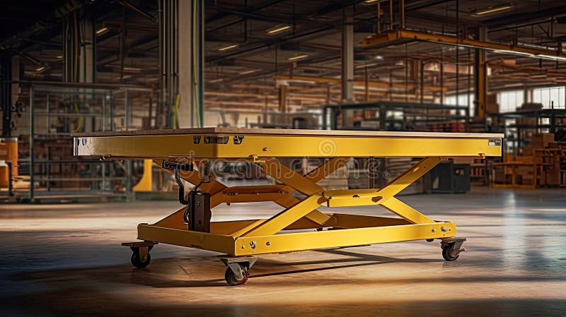 A Large Sized Hydraulic Lift Table Being Used in a Large Warehouse ...