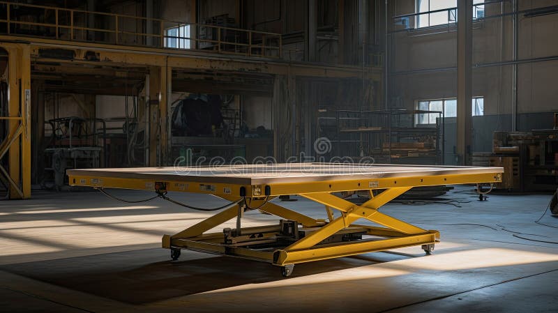 A Large Sized Hydraulic Lift Table Being Used in a Large Warehouse ...