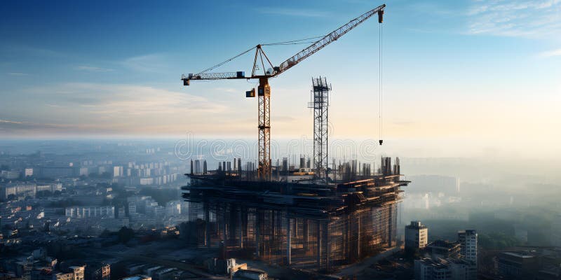 Large Skyscraper Being Built Crane Towering in the Background Urban ...