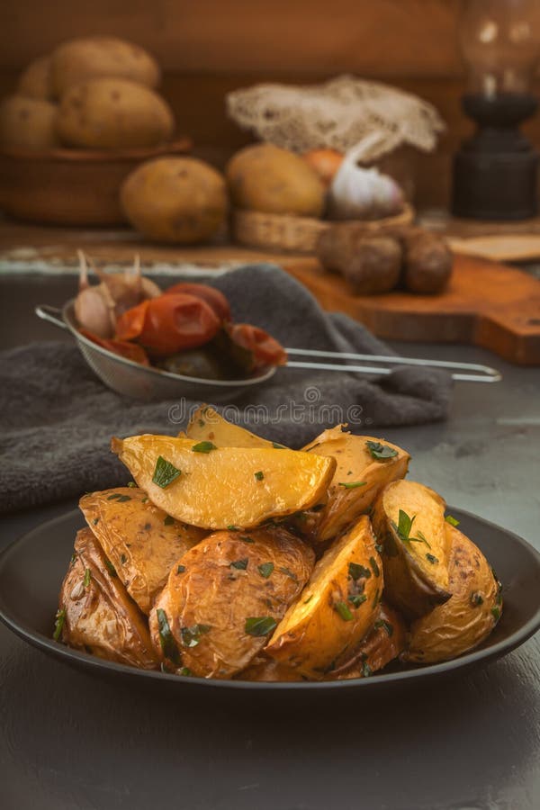 Large Slices of Baked Potatoes on the Background of Fermented ...