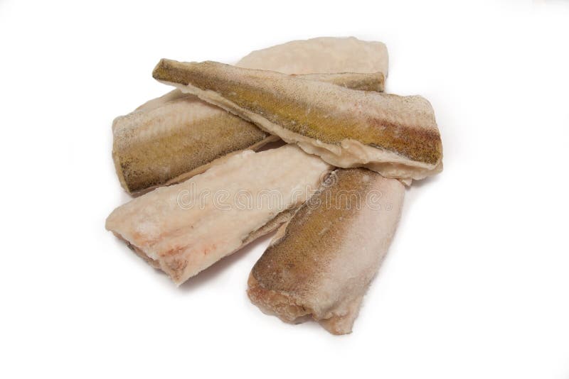 Large Slices of Raw Fish Hake on a White Background.Menu Concept, Fish ...