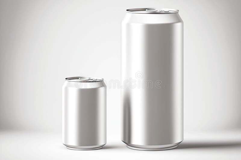 Large and Small Aluminum Cans Mockup Stand Side by Side on White ...