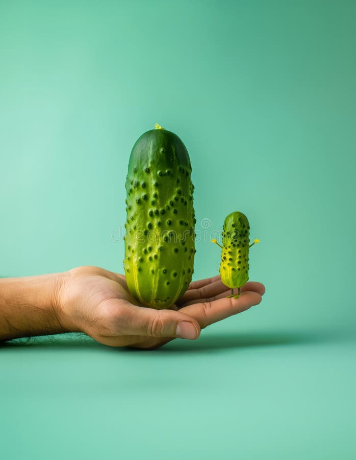 Large and Small Pickled Cucumbers in a Human Hand. Stock Illustration ...