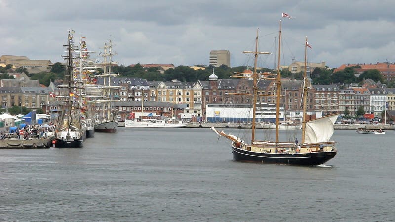 Large and Small Sailing Ships and Yachts in the Danish Port of Aarhus ...