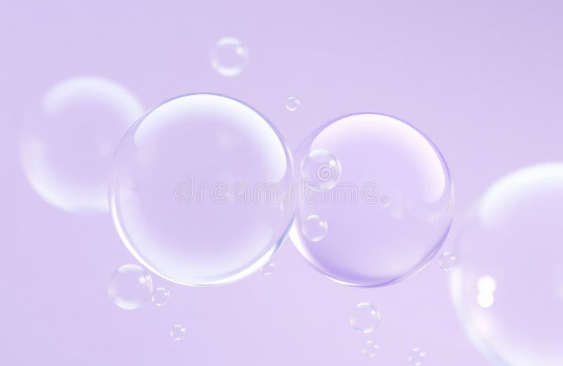 Large, Small Transparent Bubbles Float Against Pastel Purple Background ...