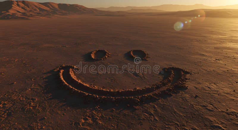 Large Smiley Face Created on Barren Landscape during Sunset in a Remote ...
