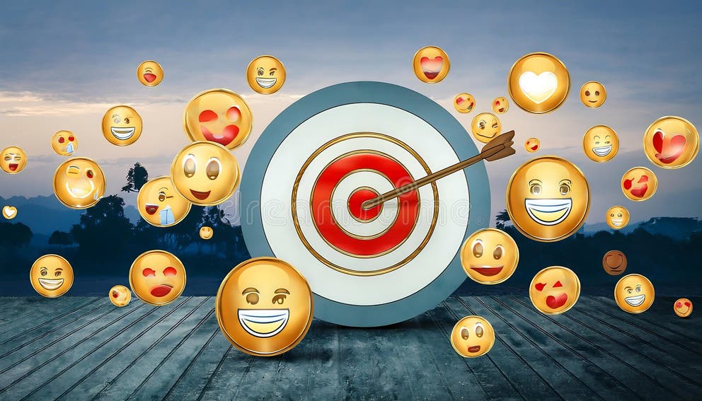 Large Smiling Emoji and Target Graphic Smaller Emojis Float Around ...