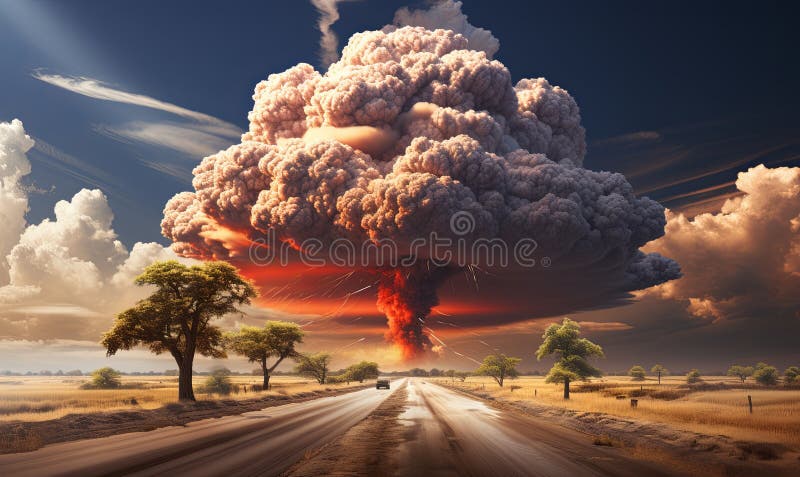 Large Smoke Cloud Rises Above Dirt Road Stock Photo - Image of rural ...