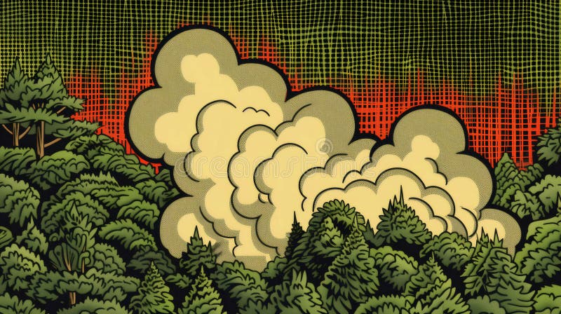 Large Smoke Cloud Rising from Burning Forest in Comic Book Style Stock ...