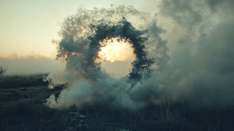 A Large Smoke Ring Forms in the Sky, Creating a Circular Frame Around ...