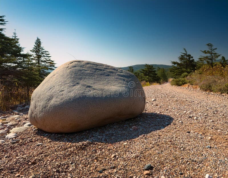 A Large, Smooth Boulder Surrounded by Tiny Pebbles and Rugged Gravel Stock Illustration ...