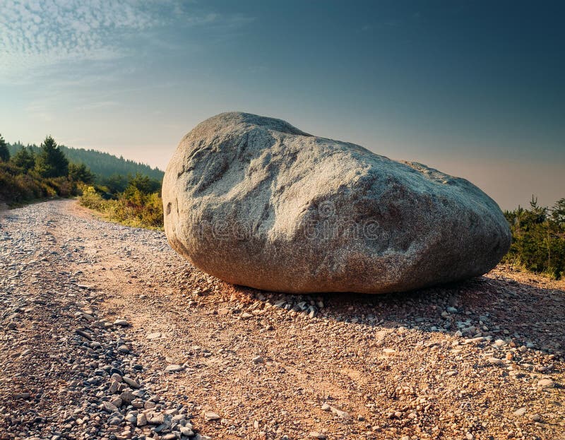A Large, Smooth Boulder Surrounded by Tiny Pebbles and Rugged Gravel ...