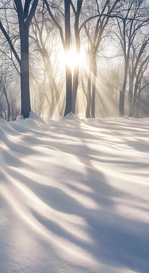 Large Smooth Snowdrifts Glistening in the Low Winter Sun, with Rays of ...