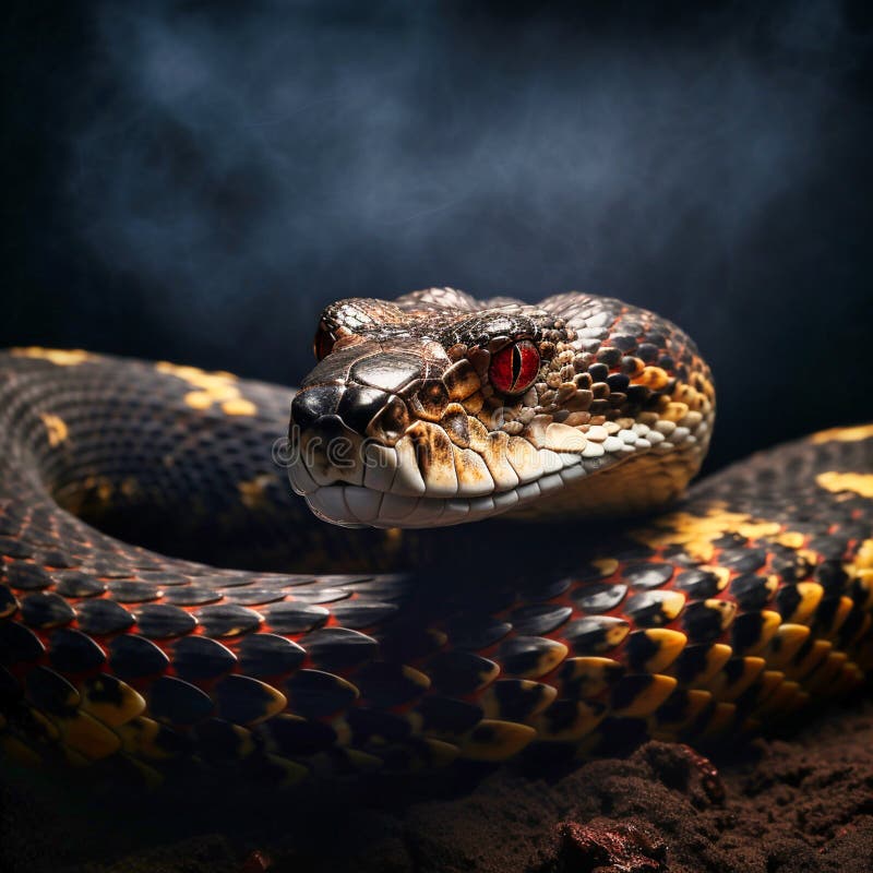 Large Snake Black Scales with Red and Gold Pattern Stock Photo - Image ...