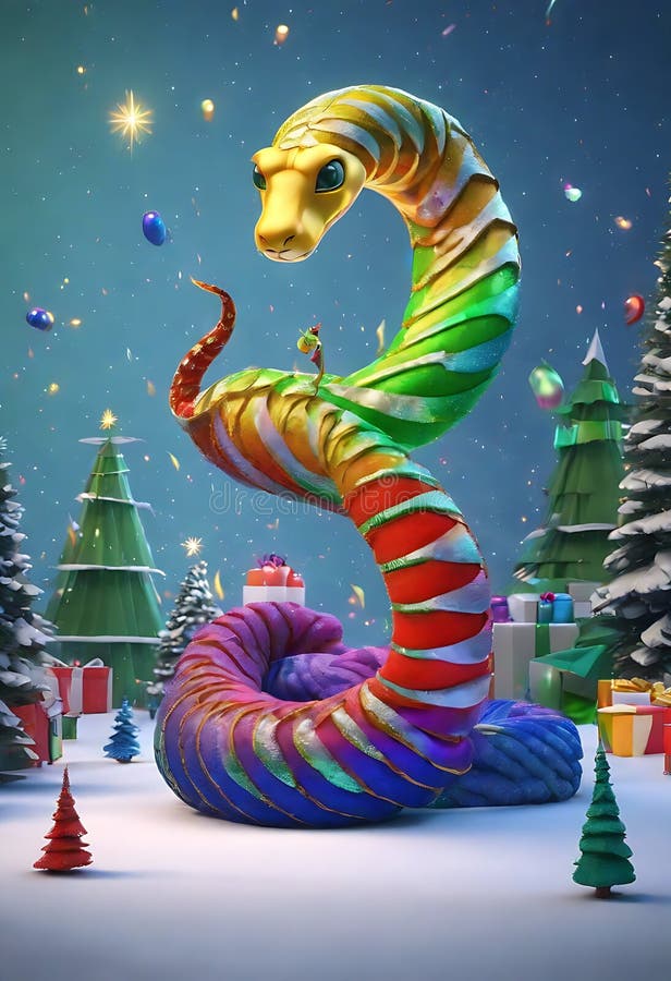 A Large Snake Coiled on a Snowy Surface Stock Illustration ...