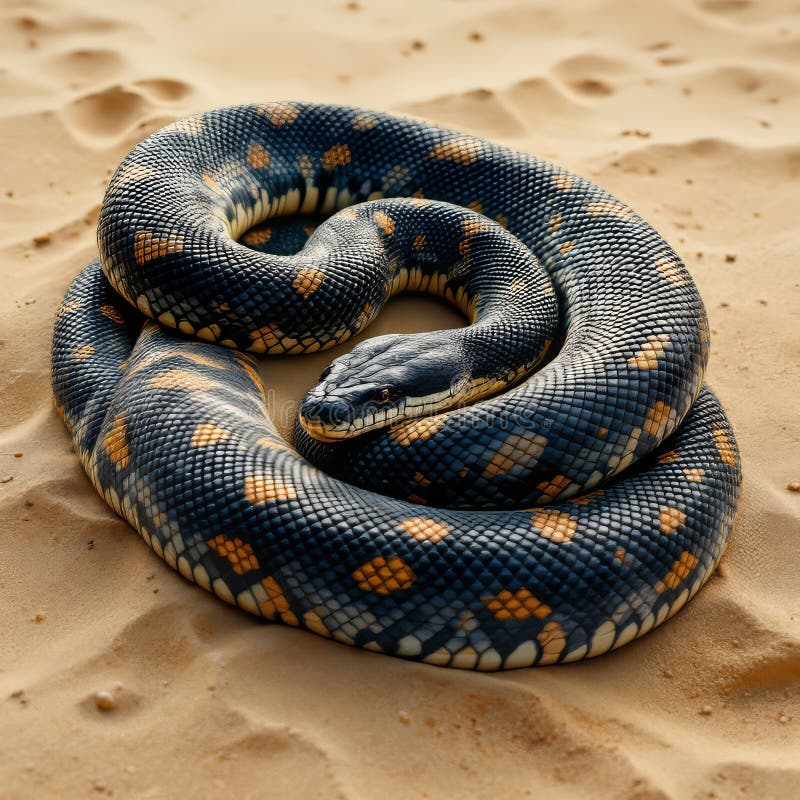 Coiled Snake on Sand Showing Detailed Patterns and Natural Desert ...